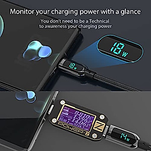 SOOPII 100W 4ft USB C to USB C Cable Fast Charge, Nylon Braided Type-C Cable with LED Display for lPad Air/lPad Pro, MacBook Pro, Samsung Galaxy S21/S10/S9/Plus (Black)