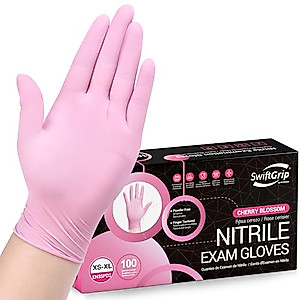 SwiftGrip Pink Disposable Exam Gloves, X-Small, 100-ct Box, Powder-Free, Latex-Free, Medical Grade Gloves for Cleaning & Esthetician