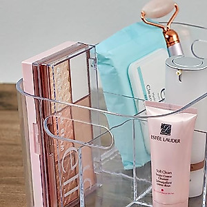 STORi Bliss 5-Compartment Plastic Cosmetic Organizer | Clear | Rectangular Divided Makeup Bin & Vanity Storage Caddy with Pass-Through Handles | Round Corner Design | Made in USA