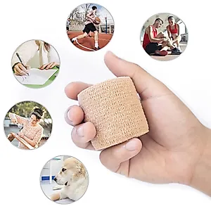 Metene Self Adhesive Bandage Wrap 12 Pack, Athletic Tape 2 Inches X 5 Yards, Sports Tape, Breathable, Waterproof, Elastic Bandage for Sports, Wrist and Ankle Wrap Tape, Non-Woven Bandage(Beige)
