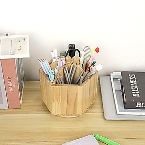 JUXYES Rotating Utensil Holder for Kitchen Countertop, Wood Utensil Organizer with Removable Divider, Rotatable Flatware Caddy Cutlery Holder Silverware Organizer for Kitchen Dining Tables