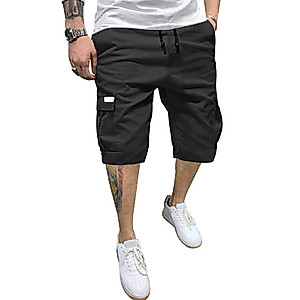 PIDOGYM Men's Casual Cargo Shorts, Waterproof Hiking Shorts Loose Fit Cargo Short with 6 Pockets Black