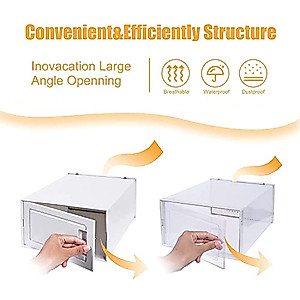 WAYTRIM Clear Plastic Stackable Storage Shoe Box, 15 Pack Foldable Shoe Box Storage Sneaker Containers Storage Bins Shoe Storage Organizer Drawer Fit to Men US Size 9
