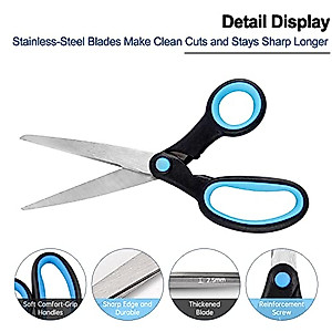 Left Handed Scissors for Adults, 8 Inch Lefty Scissors Bluk for Kids Student, All Purpose Sharp Blades Shears Set of 2 Pack, Great for Craft, Office, Sewing Fabric, Arts, School and Home, Black/Blue