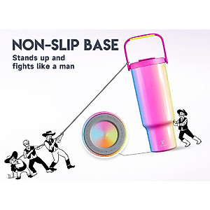 Meoky 40 oz Tumbler with Handle and Straw, Insulated Water Bottle, Stainless Steel Travel Mug, Keeps Cold for 34 Hours, 100% Leak Proof, Fits in Car Cup Holder (Carnival)