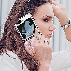 OOK for Samsung Galaxy Z Flip 5 Case,Clear Z Flip 5 Case Cute Pink Flower Floral Pattern Crystal Soft TPU Bumper Hard Back Shockproof Protection Full Body Protection Cover for Galaxy Z Flip 5