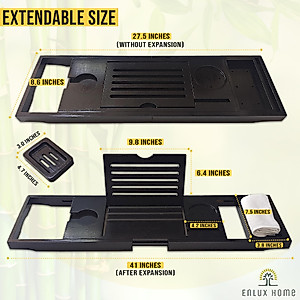 Enlux Premium Bathtub Tray Caddy - Expandable Bath Tray - Unique House Warming Gifts, New Home, Anniversary & Wedding Gifts for Couple, Bridal Shower Gift for Women (Black)