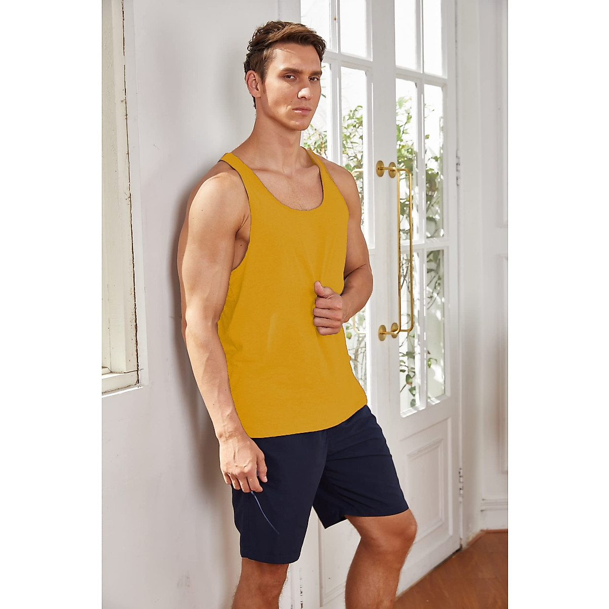 COOFANDY Men's 3 Pack Tank Tops Cotton Performance Sleeveless Casual Classic T Shirts (Blue/Red/Yellow, Large)