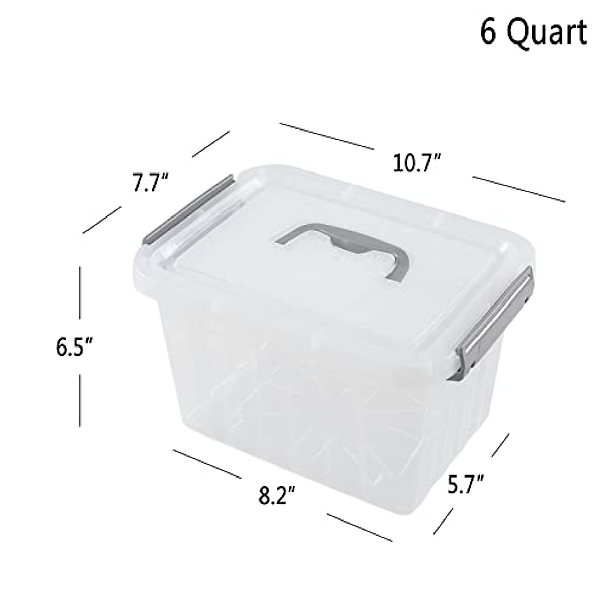 Hespama 6 Quart Storage Bin, Plastic Latching Box/Container with Clear Lid, Blue Handle and Latches, 4 Packs