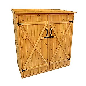 Leisure Season MSS6602 Medium Storage Shed - Brown - Outdoor Garden Tool Organizer Box - Lockable Waterproof Cedar Cabinet with Shelves and Wooden Doors - Stain Coating with Tongue and Groove Design