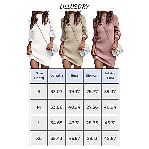 LILLUSORY Christmas Dress Womens Turtleneck Neck Long Sleeve Pullover Sweater Dress 2024 Winter Wedding Guest Dresses Army Green