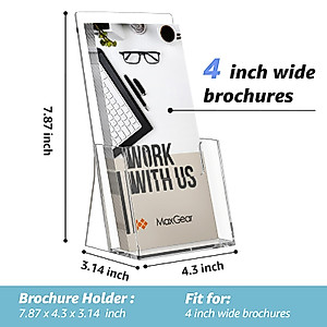 MaxGear Acrylic Brochure Holder 4 inch, Plastic Brochure Holders Clear Countertop Acrylic Literature Holder Flyer Trifold Holder Plastic Display Stand For Pamphlet, Booklet, Magazine, Menu, 2 Pack