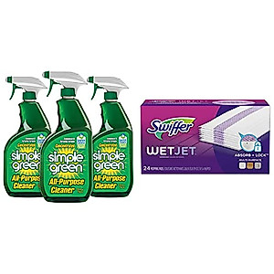 Simple Green AllPurpose Cleaner, 32 Fl Oz (Pack of 3), Original, 96 Fl Oz & Swiffer WetJet Hardwood Floor Cleaner Spray Mop Pad Refill, Multi Surface, 24 Count