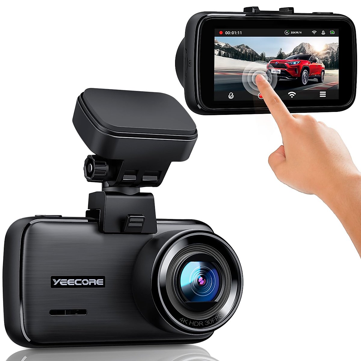 YEECORE D11 Dash Cam Built-in WiFi GPS,4K Touch Screen Camera Recorder with Night Vision, Parking Monitor,G-Sensor，Night Vision Car Camera
