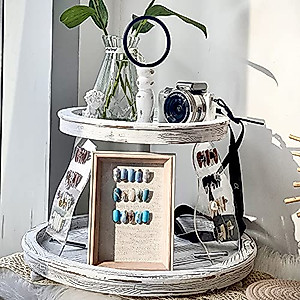Rorain Tiered Tray 2 Tier Farmhouse Serving Tray 13" X 13" Distressed White Wooden Decorative Tray for Cake, Fruit, Cookie, Food and Party Display