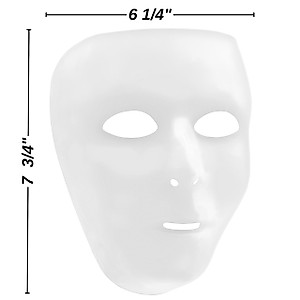 Dazzling White Full Face Plastic Mask (6.25" x 7.75") - 1 Pc - Perfect for DIY Projects & Themed Parties