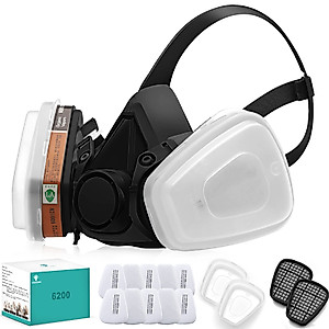 RANKSING Respirator Mask with Filters to Against Dust Gases Fumes Asbestos Organic Vapors Chemicals while Painting Spraying Sanding Welding Construct and Work PPE M Size