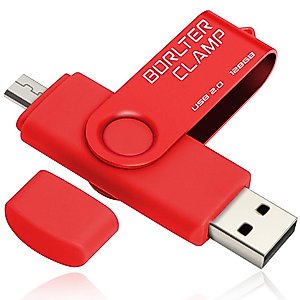 BorlterClamp 128GB USB Flash Drive Dual Port Memory Stick, OTG Thumb Drive with Micro USB Drive Port for Android Smartphone Tablet & Computer (Red)