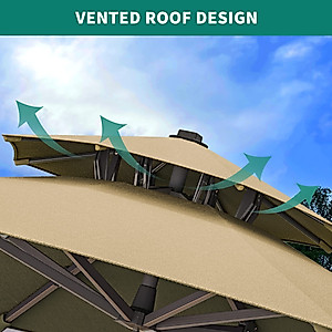YITAHOME 11ft Patio Umbrella Outdoor Cantilever Umbrella Double Top Round Offset Umbrella w/Heavy Duty Aluminum Frame & Cross Base for Garden Pool Backyard Market (Khaki)