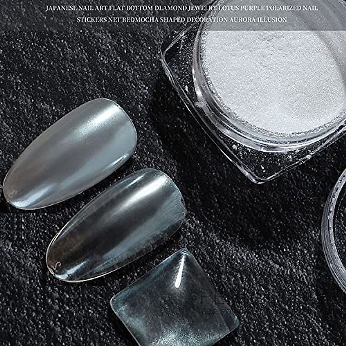 4 Boxes White Aurora Nail Powder, Holographic Pearlescent Glitters