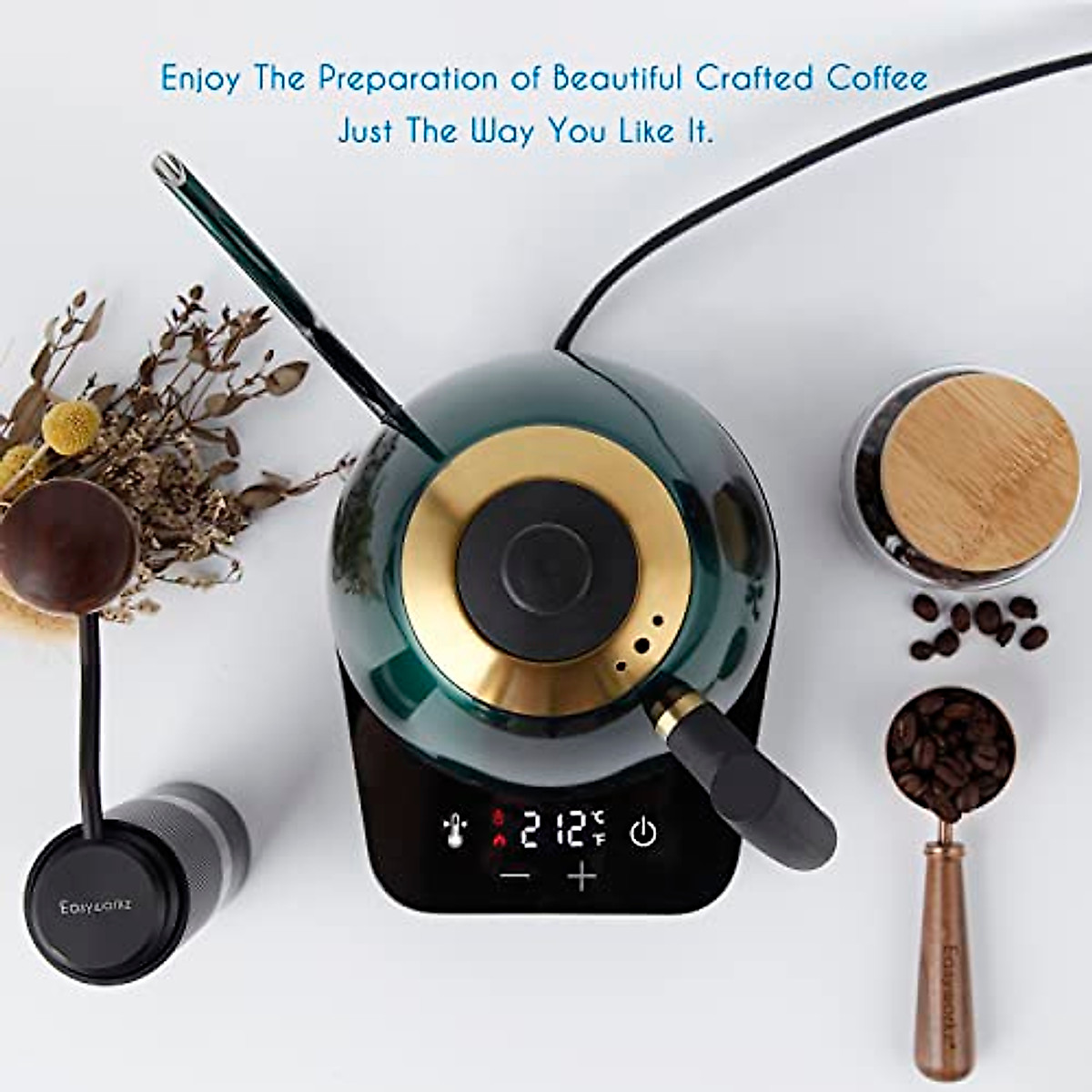 Easyworkz Electric Gooseneck Pour Over Coffee Kettle, Stainless Steel Hand Drip Tea Pot 27 Ounce Temperature Control 1200W Quick Heating