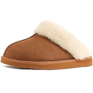LazyStep Women's Fuzzy Memory Foam Slippers Fluffy House Shoes Indoor Outdoor(Tan,Size 5-6)
