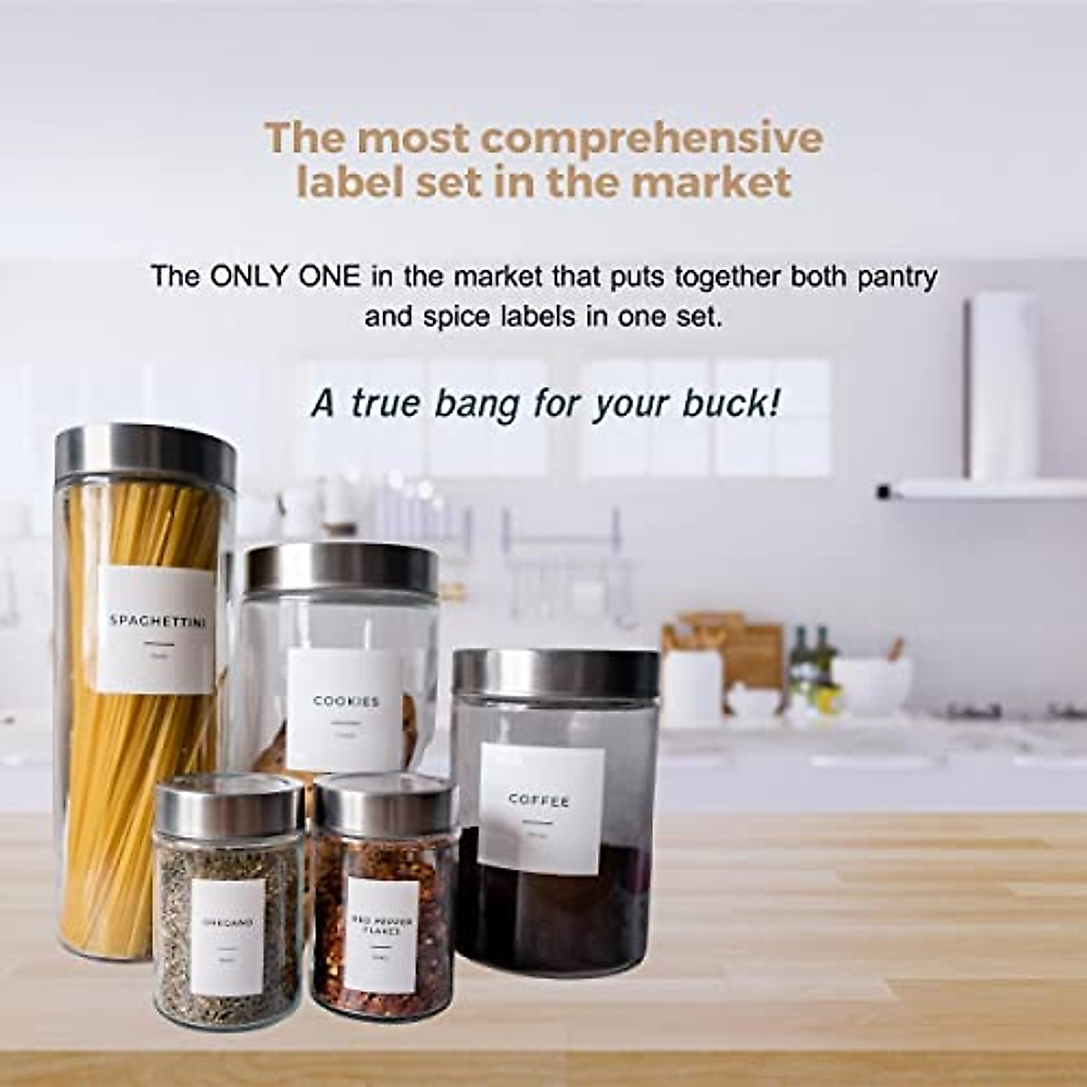 Celita 248 Kitchen Pantry Labels with Spice Jar Labels - Minimalist Modern Food Storage Labels Preprinted - Waterproof Stickers Complete Pantry Labels for Containers