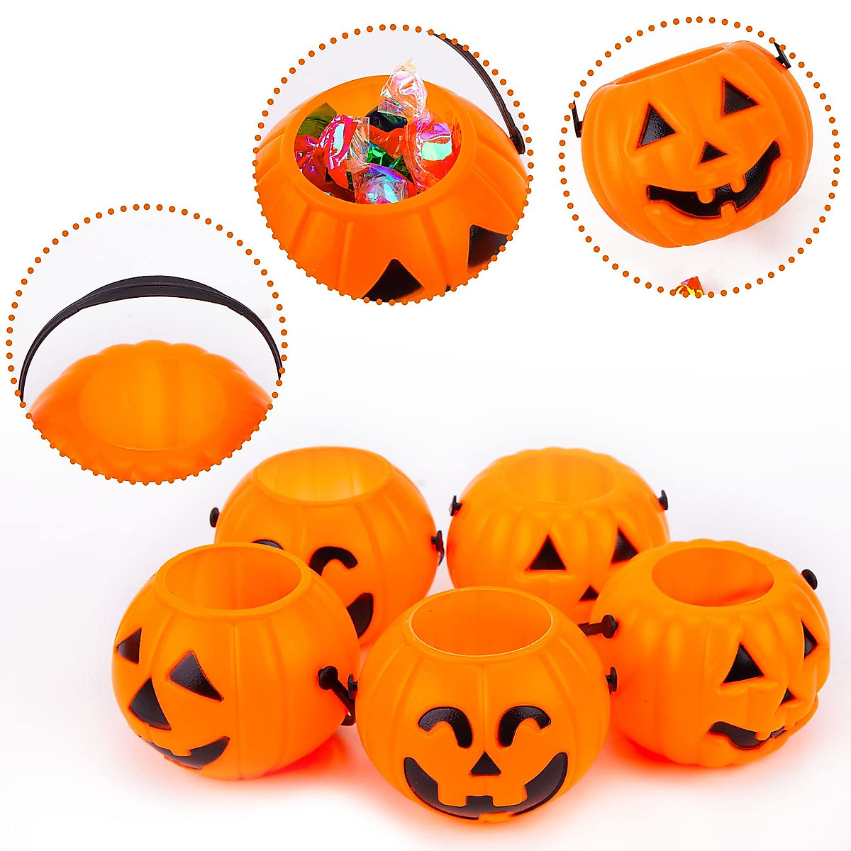 3 otters 12PCS Halloween Pumpkin Buckets, Pumpkin Candy Buckets with Handle Trick or Treat Pumpkin Baskets for Halloween Decorations Candy Bag Fillers Party Supplies