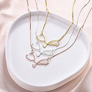 Stethoscope Necklace - Personalized Stethoscope Pendant With Name - Nurse Necklace - Doctor Necklace - Nurse & Doctor Graduation Gift (Sterling Silver)
