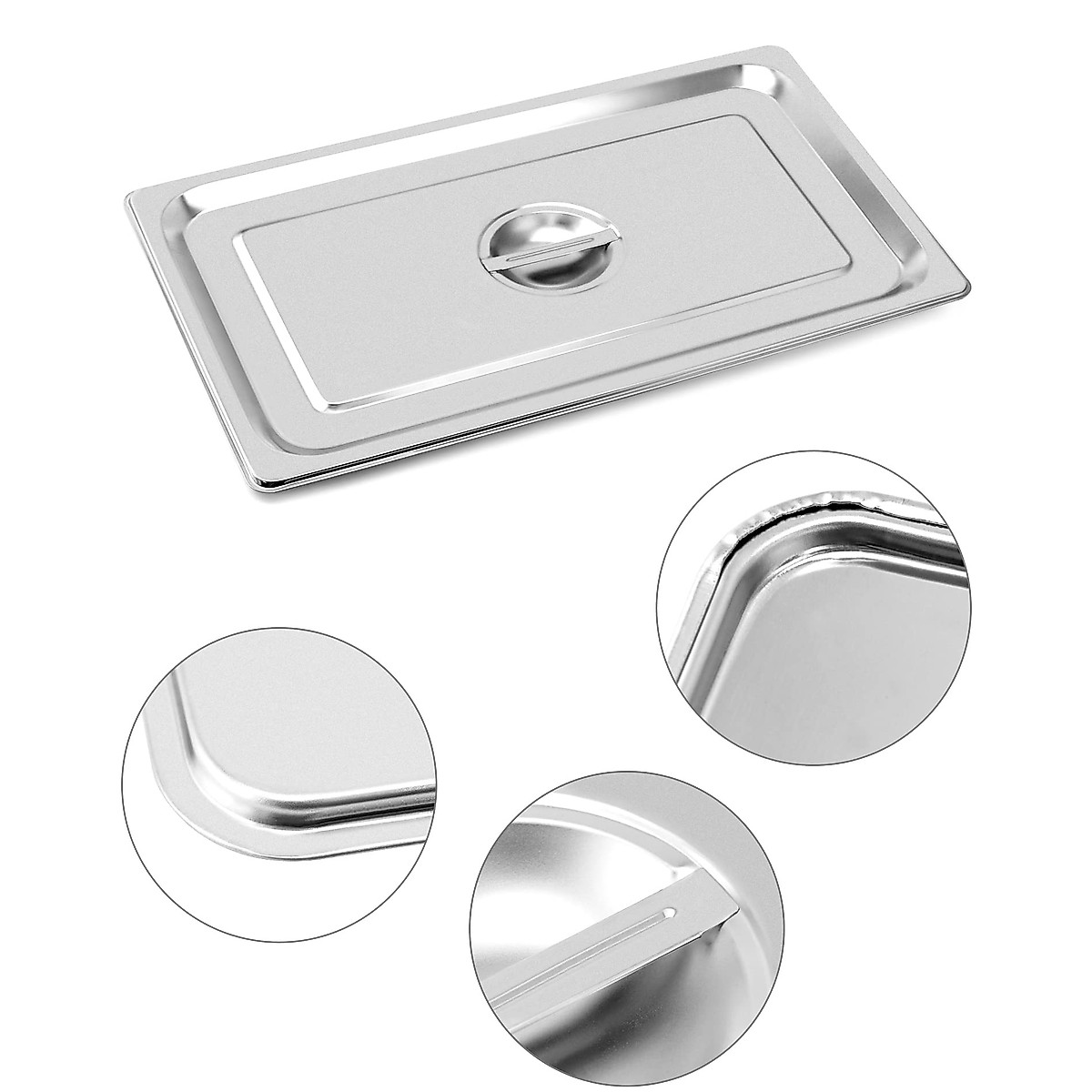 QWORK Full Size Stainless Steel Steam Table Pan Cover with Handle - Set of 2, Durable Lid for Steam Pans