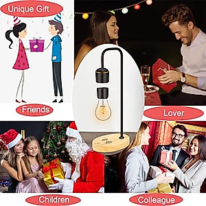 Floatidea Magnetic Levitating Light Bulb Levitation Real Wood Black Floating Desk Lamp LED Night Lights with Luxury Wireless Charging Pad (Apple/Android) for Christmas Gift