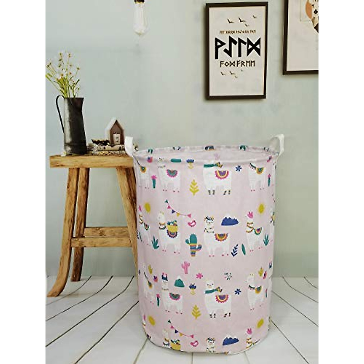 Storage Baskets Waterproof Foldable Organizer Large Storage Bins for Dirty Clothes Home and Office Toy Organizer Laundry Hamper(Pink Llama)
