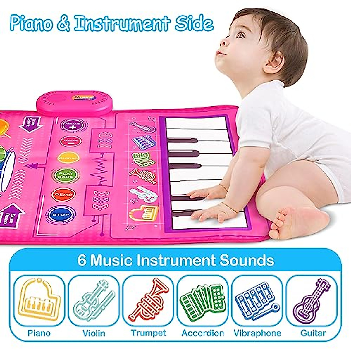 1 2 3 Year Old Girl Birthday Gift Toys, 2 in 1 Musical Toys for Toddlers 1-3 Piano Keyboard & Drum Mat with 2 Drum Sticks Toddler Toys Age 1-2, Baby Toys for 1 Year Old Toys for 2 Year Old Girl