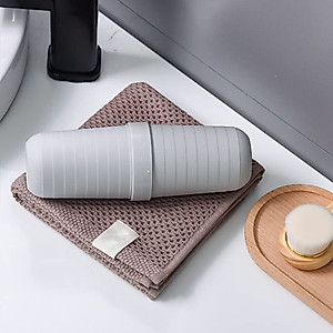 Vitbunana Travel Toothbrush Cup Case,Couple Toothbrush Cup, Portable Toothbrush Toothpaste Storage Box, Toothbrush Holder with Lid, Suitable for Bathroom, Travel, Business Trip, Camping, etc (Grey)