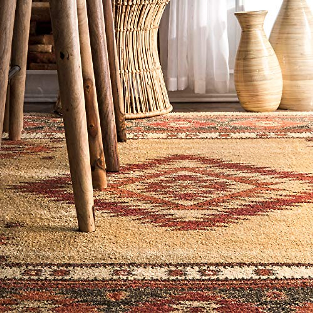 nuLOOM Margene Tribal Diamond Area Rug, 8 ft x 10 ft, Beige