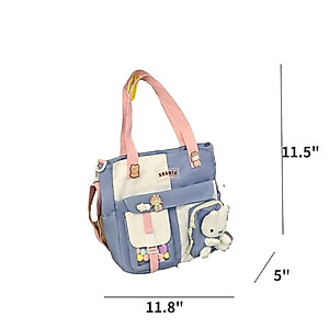 MeganJDesigns 2Pcs Kawaii Backpack for Teen Girls Aesthetic Student, Gift for Back to School, Travel Daypack Shoulder Bag Girls (Blue)