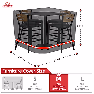 Turtle Life Patio Furniture Sets Cover, Heavy Duty Square Durable Waterproof Outdoor UV Resistant Anti-Fading Dining Table Chairs Furniture Cover, Black, 76"Lx76"W x 29"H