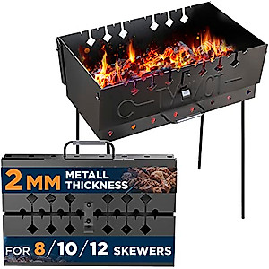 Charcoal Grill for 8 Skewers - Portable Barbecue 16.9"×11.8"×23.6" Kabob Camp Grills - Foldable Metal Mangal - Kebab Shish - BBQ for EDC Picnic Outdoor Cooking Camping Hiking