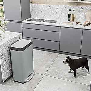 Home Zone Living 18.5 Gallon Large Capacity Kitchen Trash Can, Tall Stainless Steel Liner-Free Body, 70 Liter Capacity, Gray Ocean Fog, Virtuoso Series