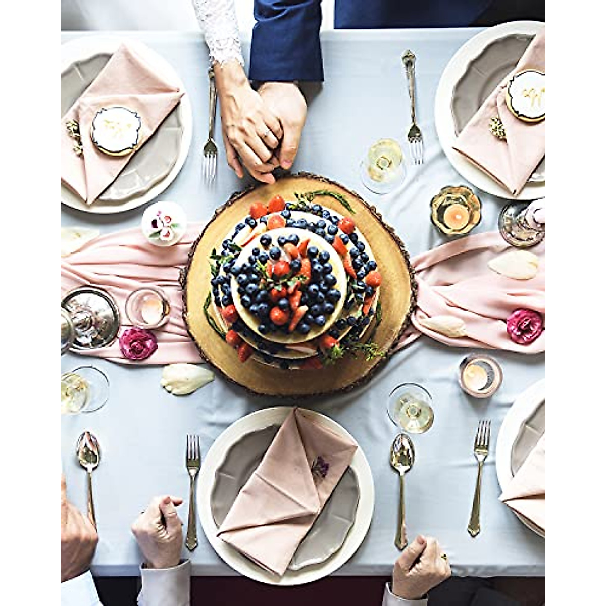 Caydo 2 Pieces 10-12 Inch Wood Cake Stand Large Wood Slices Serving Tray for Table Centerpiece, Wedding Cake and Cheese Board