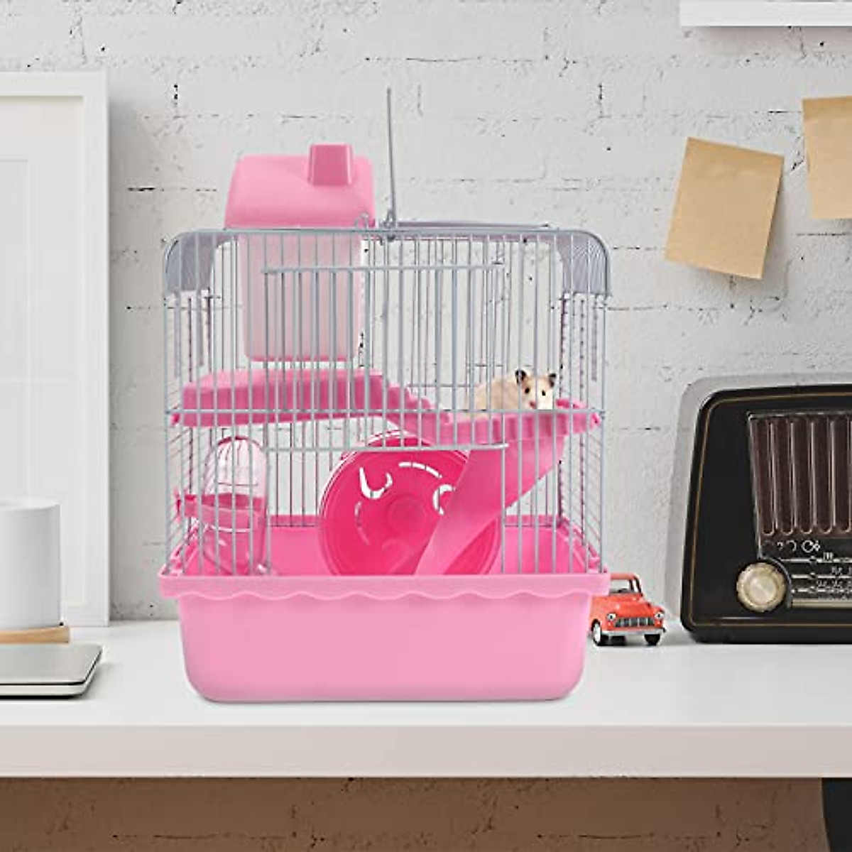 Balacoo Dwarf Hamster Cages Wheel, Animal Cages Dish- Hedgehog Critter Freely Ramps Gerbil Food Castle Double Cage- Luxury Connecting Transparent Mice Nest Large Centre Ladder Chinchilla