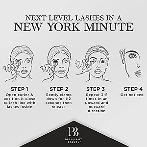 Brilliant Beauty Eyelash Curler with Satin Bag & Refill Pads - Award Winning Eye Lash Curlers for Dramatically Curled Eyelashes & Lash Lift in Seconds (Jet Black)