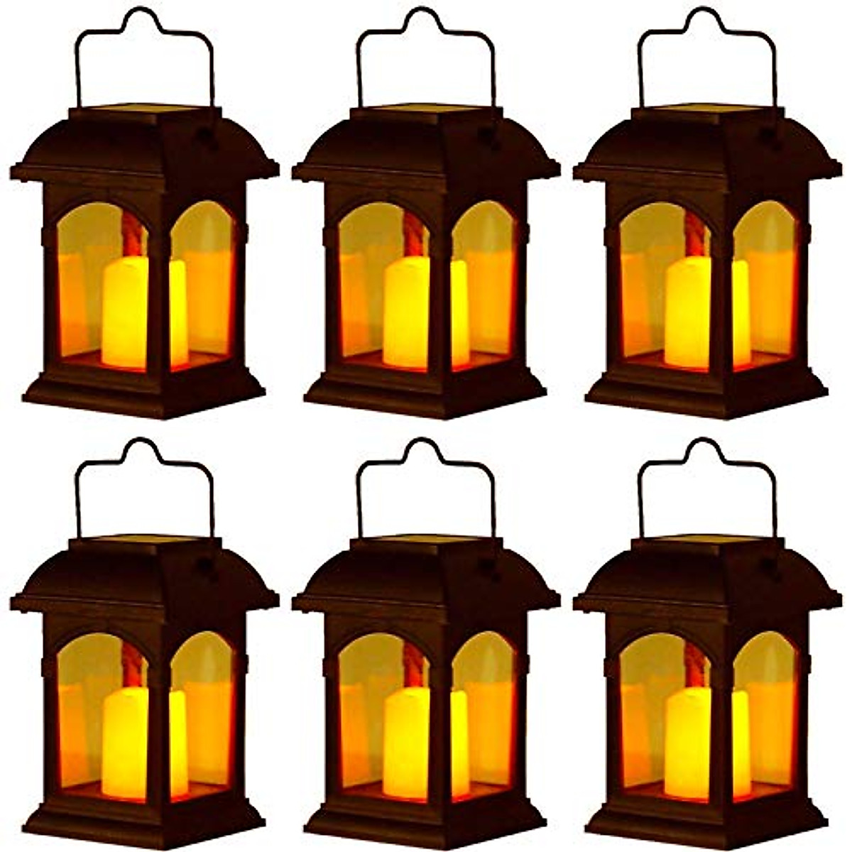 Clihere Solar Lantern Outdoor Hanging, Flickering Retro Candle Effect Solar Stake Light, Solar Hanging Lanterns Outdoor, Solar Decorations Patio Light for Garden,Lawn,Tree,Yard, Umbrella (6 Pack)