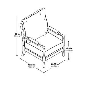 OSP Home Furnishings Abbott Spindle Accent Chair with Padded Spring Seat and Brushed Grey Base, Linen Fabric