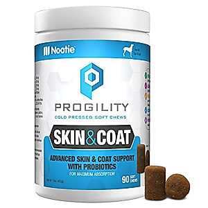 Nootie PROGILITY Advanced Skin & Coat Chews for Dogs - Supports Healthy Skin and Coat to Relieve Itchy Skin and Excessive Shedding with Krill Oil - For All Dog Sizes - 90 ct