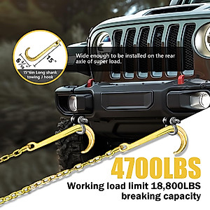 SENKEYFE 2PCS G80 j Hooks Tow Chain, 5/16"x6' Recovery Tow Hooks Chain 15IN J Hook w/RTJ & Grab Hook, 18800LBS Tow Truck Accessories J Hooks, Bridle Tow Transport Chain, Wrecker Towing Truck Equipment
