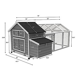 Ware Pet Products 82" Rustic Barn Chicken Coop with Run, Full-Size Metal Pull Pan, Exernal Nest Boxes, Roost Bars and Durable Shingle Roof