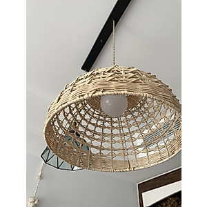 RISEON Rattan Lamp Shade, Woven Hanging Pendant Lampshade, Country Cottage Wicker Basket Chandelier Lamp Cover Rustic Ceiling Light Fixture Table Lamp Floor Lamp Light for Bedroom Living Room Hallway