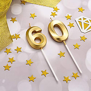 60th Birthday Candles Cake Numeral Candles Happy Birthday Cake Topper Decoration for Birthday Party Wedding Anniversary Celebration Supplies (Gold)