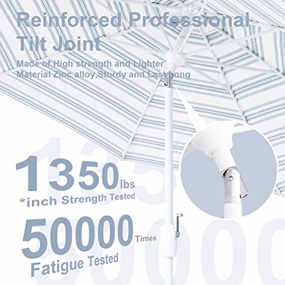 Tempera 9ft Striped Patio Umbrellas Outdoor Table Market Umbrellas with 2-year Nonfading Canopy, 8 Sturdy Ribs, Auto Tilt & Crank, Easy to set